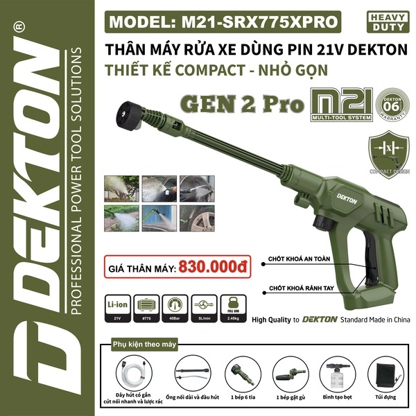 Máy rửa xe dùng pin Dekton M21-SRX775XPRO áp lực 40 Bar - Dụng Cụ Chính ...